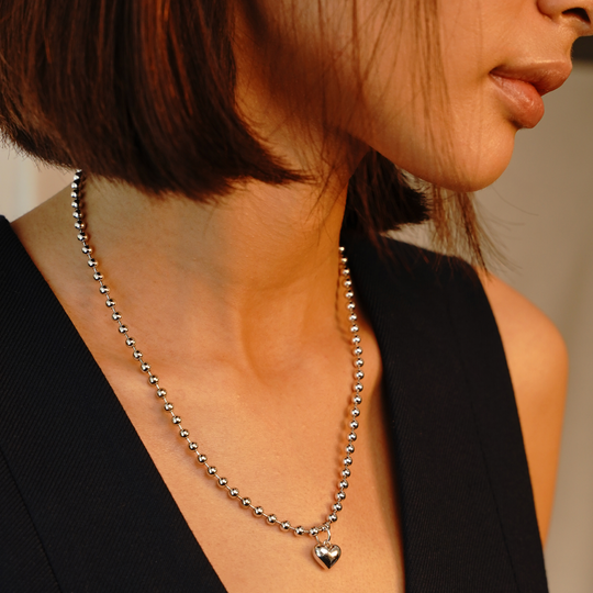 Ball Chain Necklace, Rhodium – 'KIN