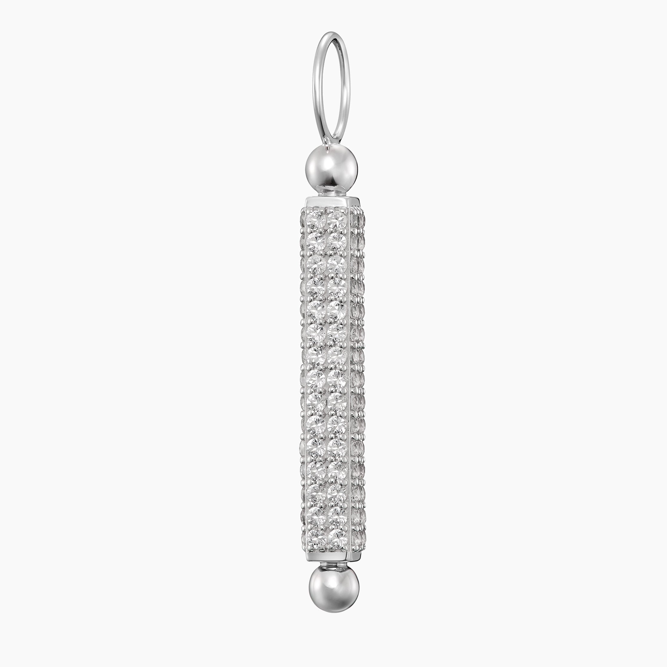Paved Wand Charm, Rhodium – 'KIN